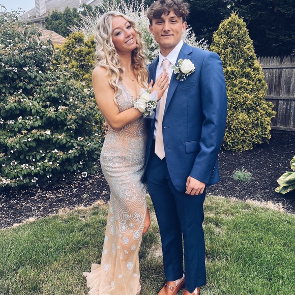 Jovani | Dresses | Jovani Sparkly Beige Prom Dress Size 2 With A Slit ...